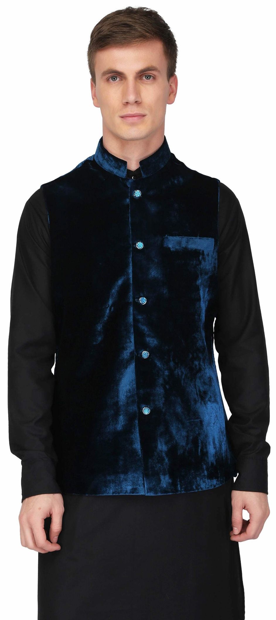 Blue color Velvet fabric Nehru Jacket : 508710