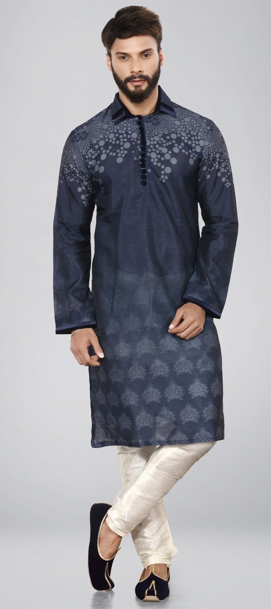 508910: Blue color Dupion Silk fabric Kurta Pyjamas