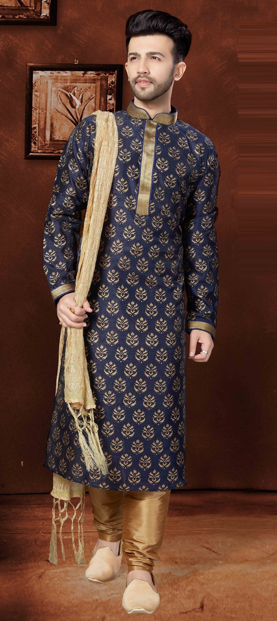 Blue color Bangalore Silk fabric Kurta Pyjamas : 509015