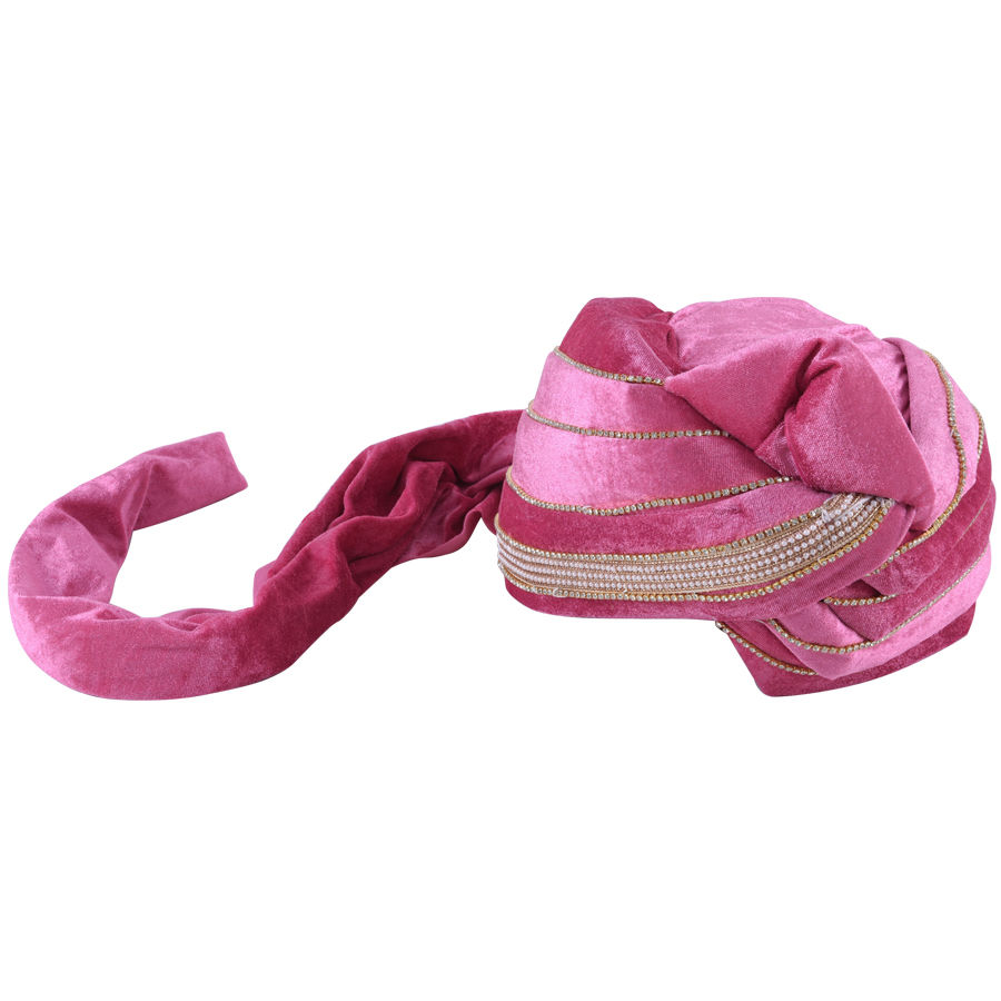 600020: Pink and Majenta color family stitched turban.