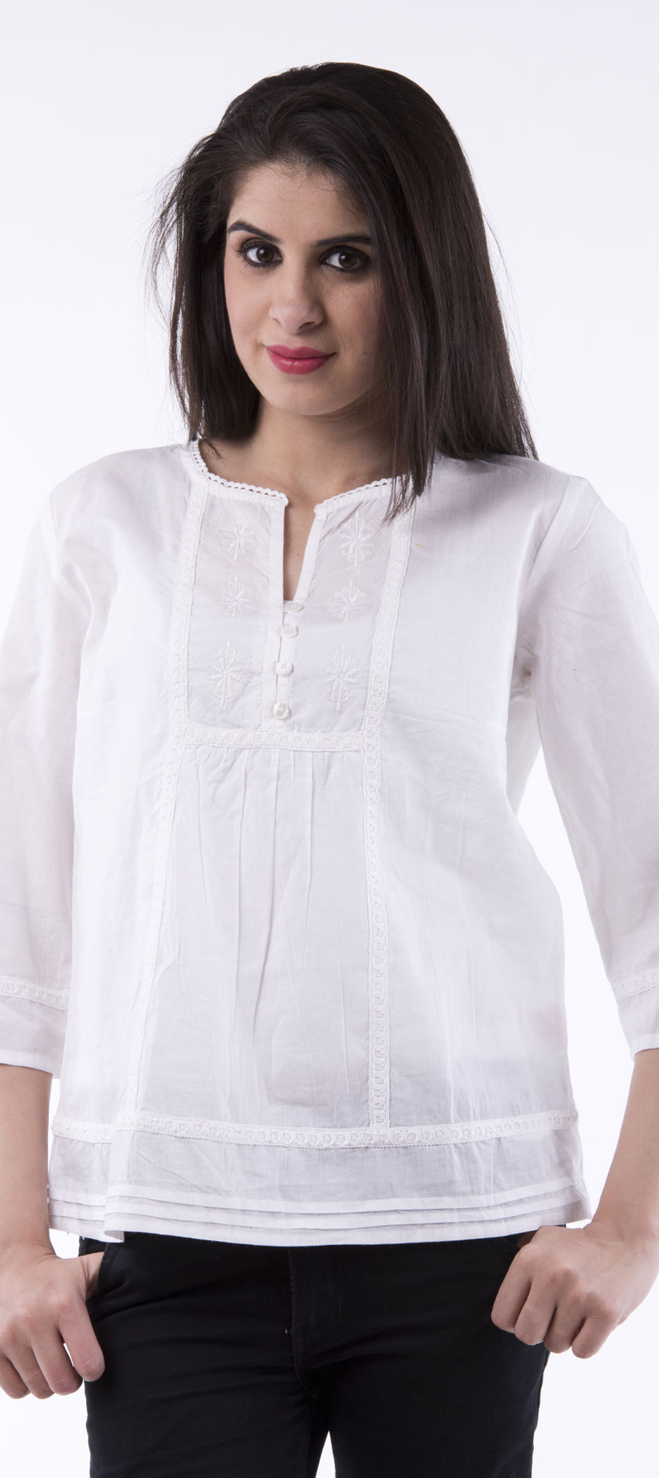 650030: White and Off White color family stitched Tops & Shirts