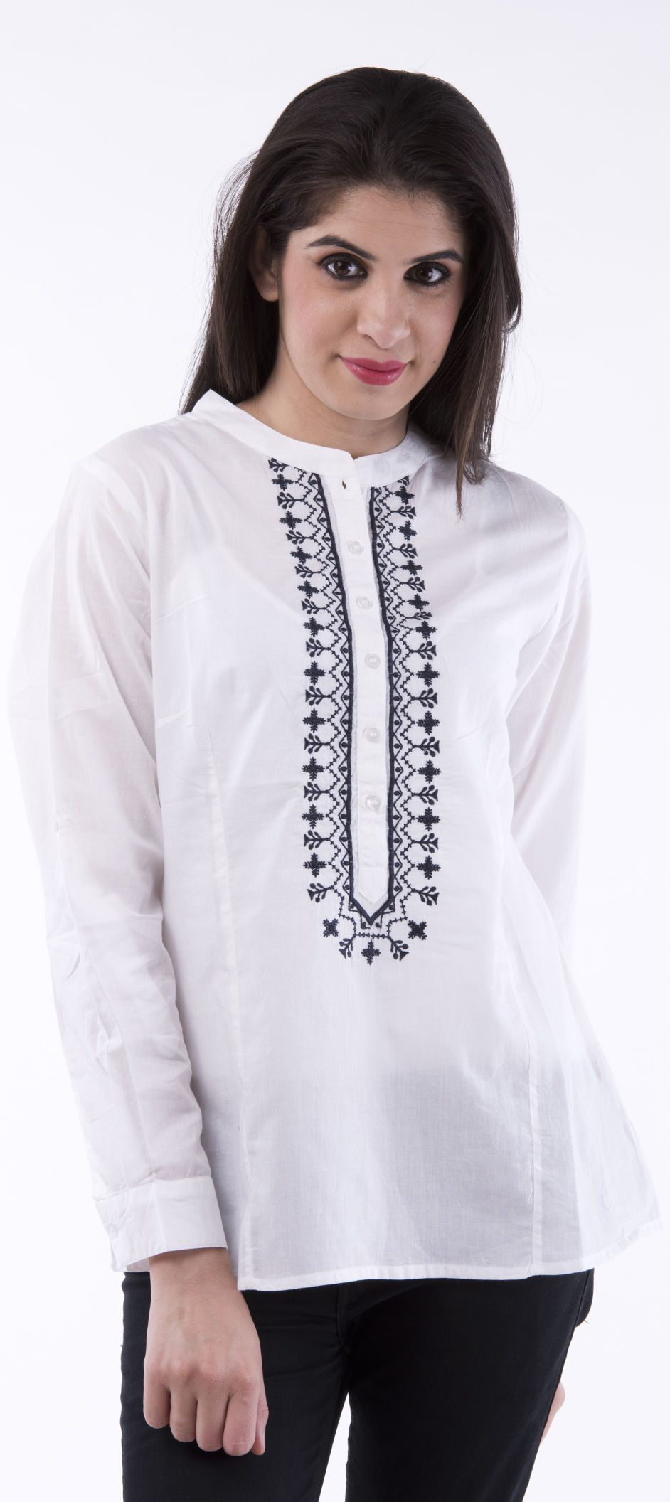 650033: White and Off White color family stitched Tops & Shirts.