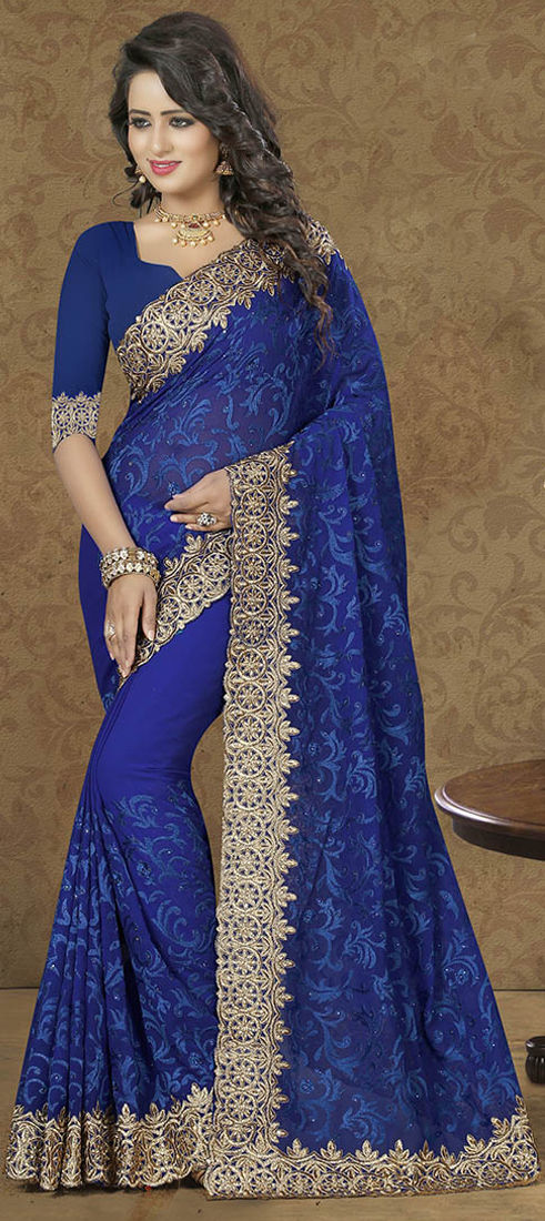 727874: Blue color family Bridal Wedding Sarees with matching ...