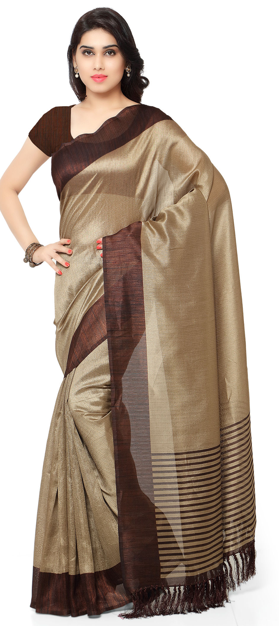 Casual, Traditional Beige and Brown color Silk, Tussar Silk fabric ...
