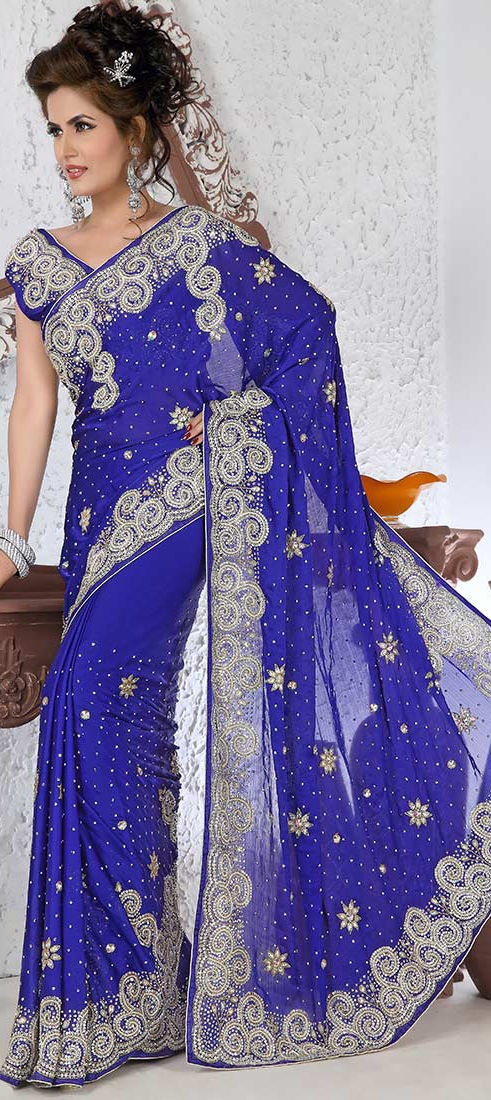 741219: Blue color family Bridal Wedding Sarees, Party Wear Sarees with ...