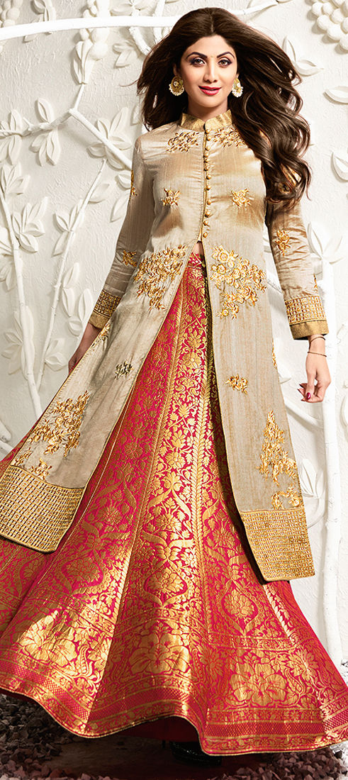 741874: Beige and Brown color family stitched Long Lehenga Choli