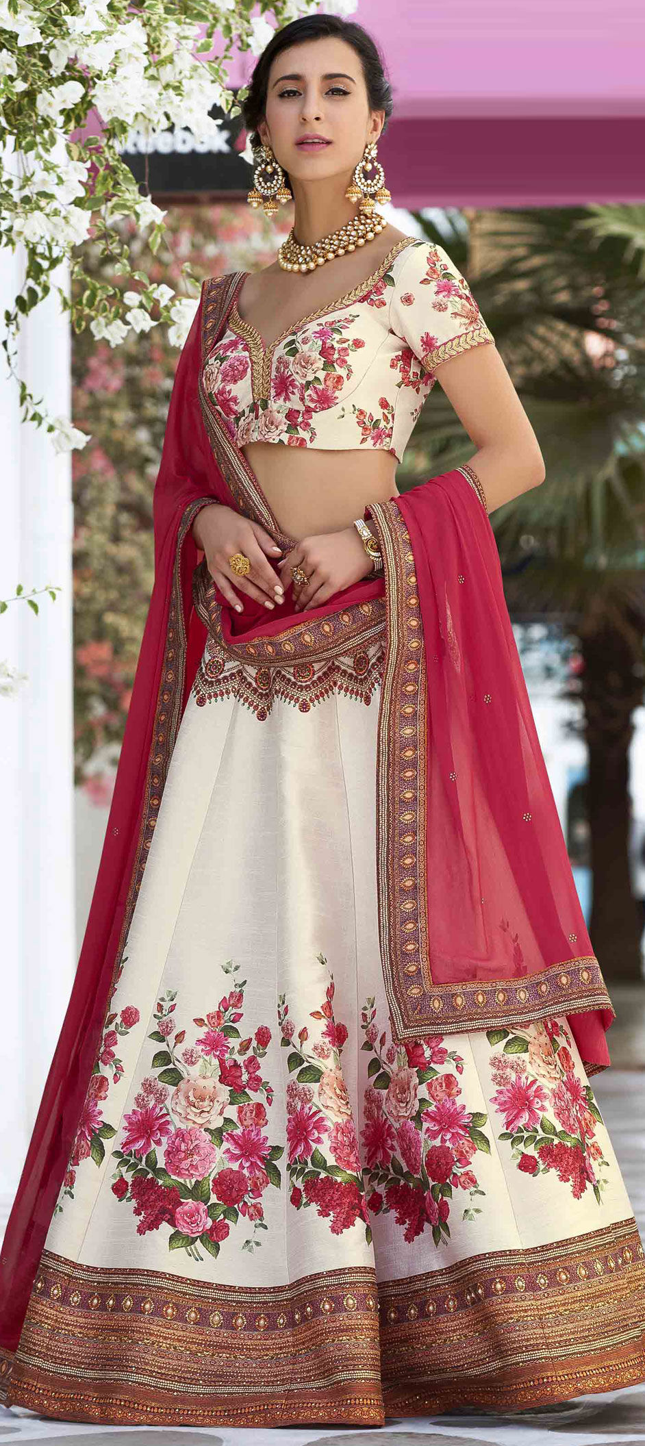 Mehendi Sangeet, Party Wear White and Off White color Silk fabric ...