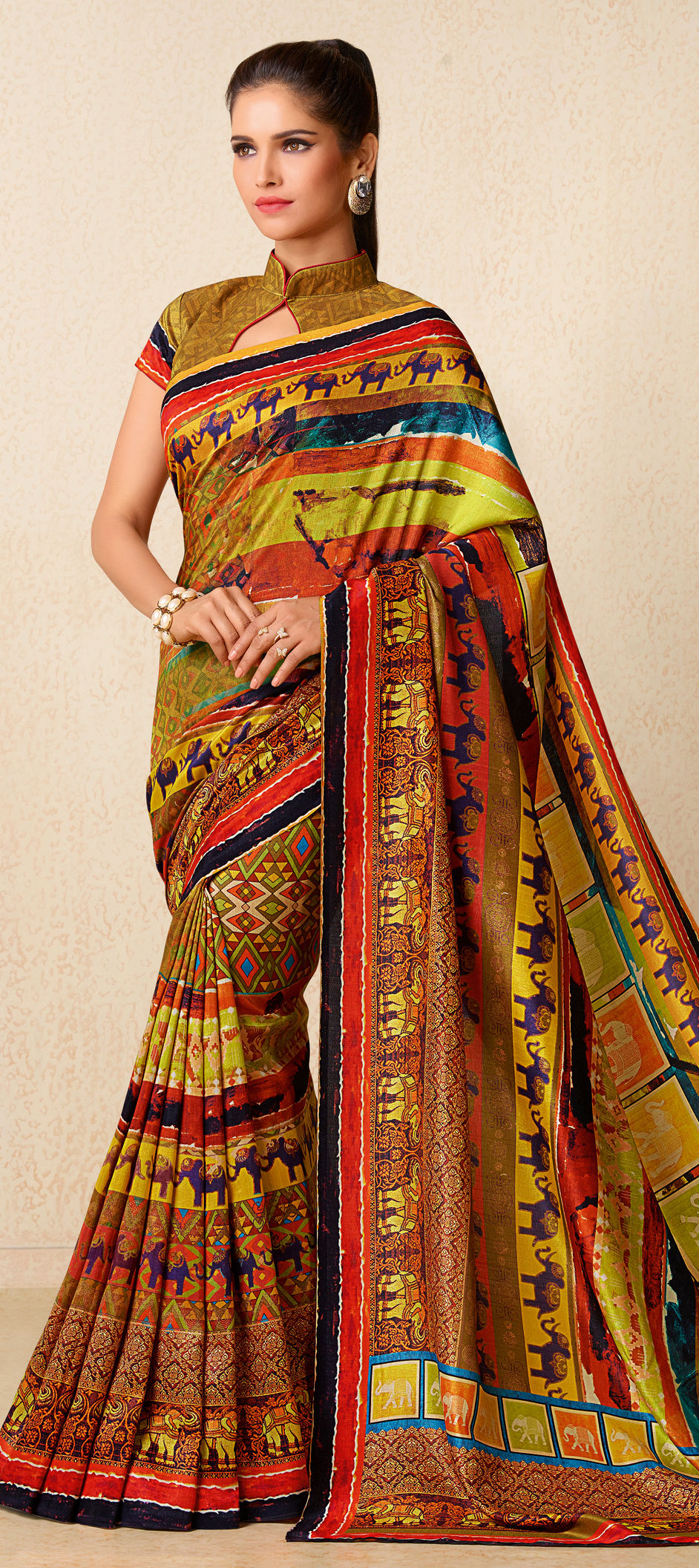 748184: Multicolor color family Printed Sarees, Silk Sarees with ...