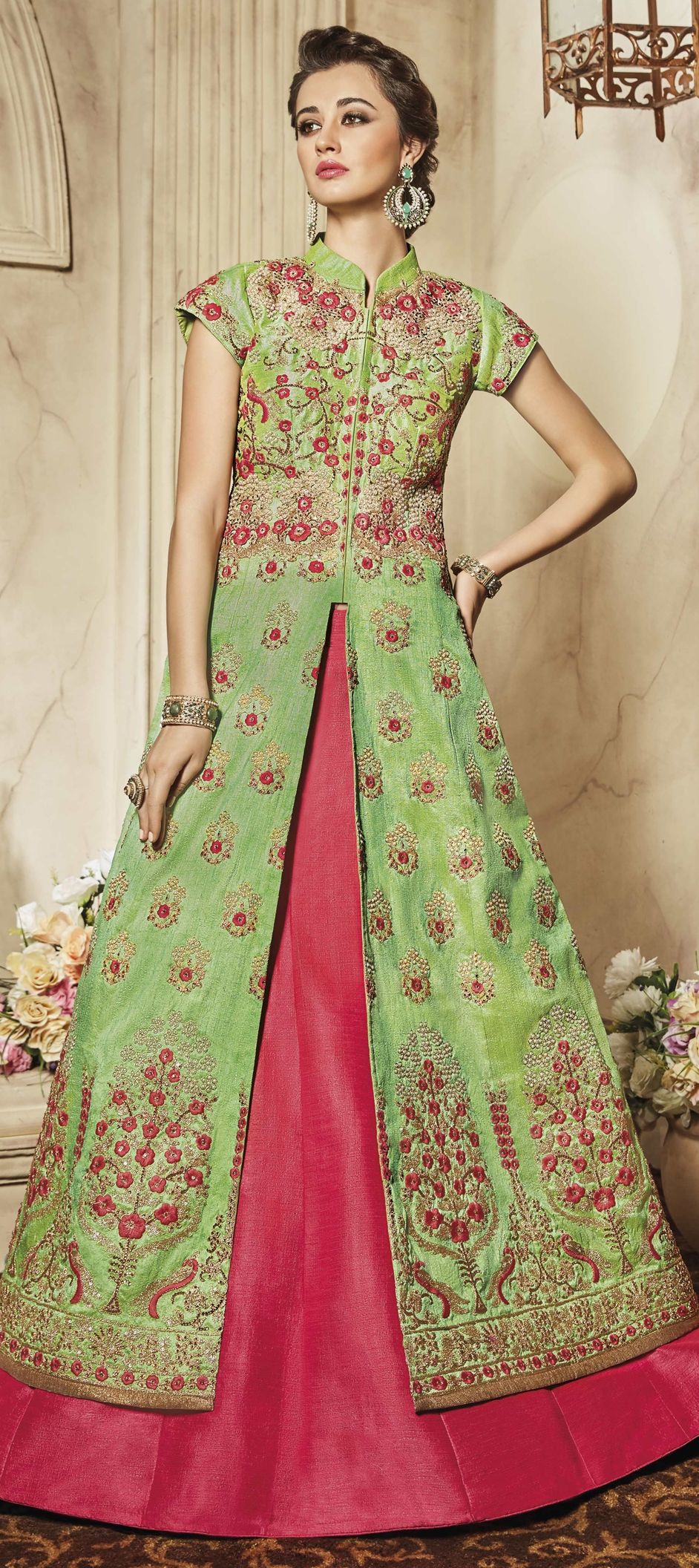 753704: Green, Pink and Majenta color family Brides maid Lehenga ...