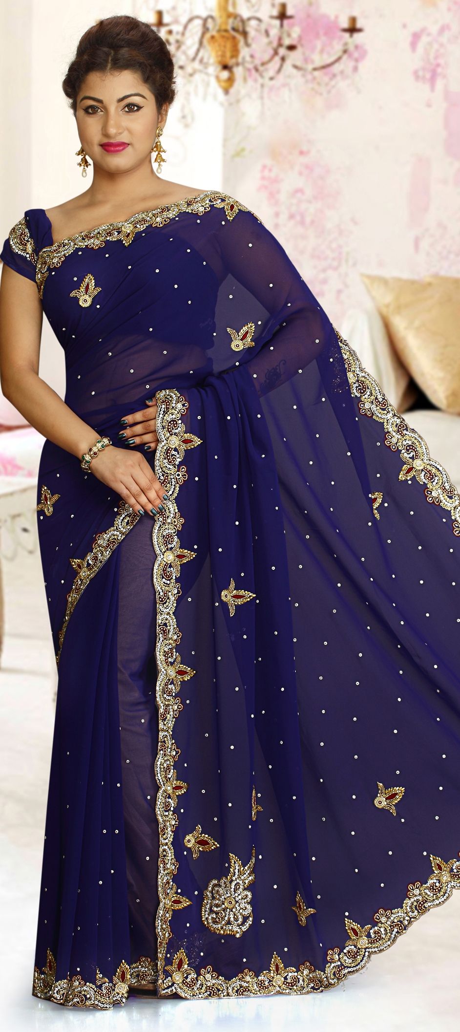756483: Blue color family Bridal Wedding Sarees with matching ...