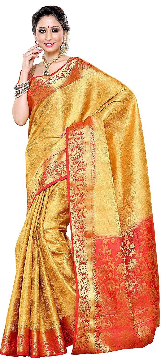 758965: Bridal, Wedding Gold color Georgette fabric Saree