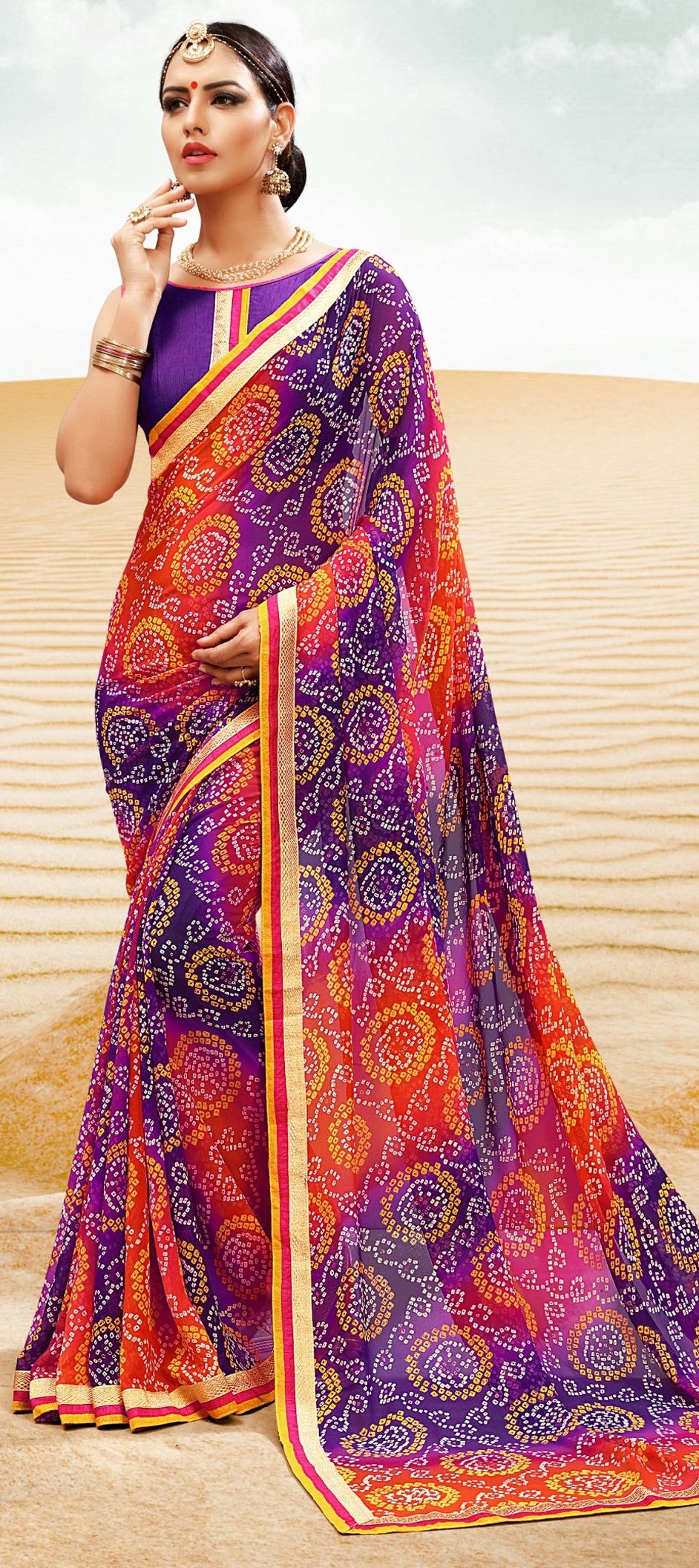 759253: Festive Multicolor color Faux Georgette fabric Saree