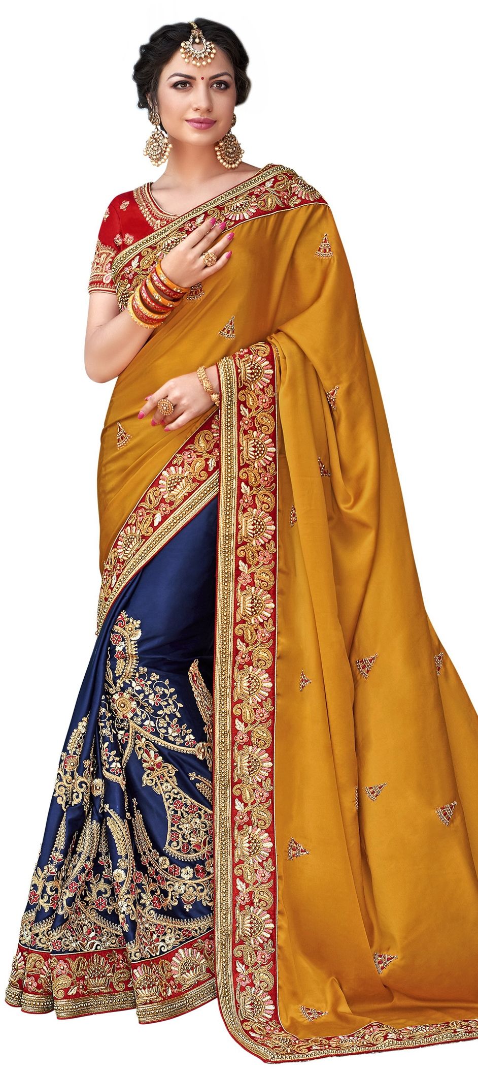760660: Blue,Yellow color family Embroidered Sarees,Party Wear Sarees ...