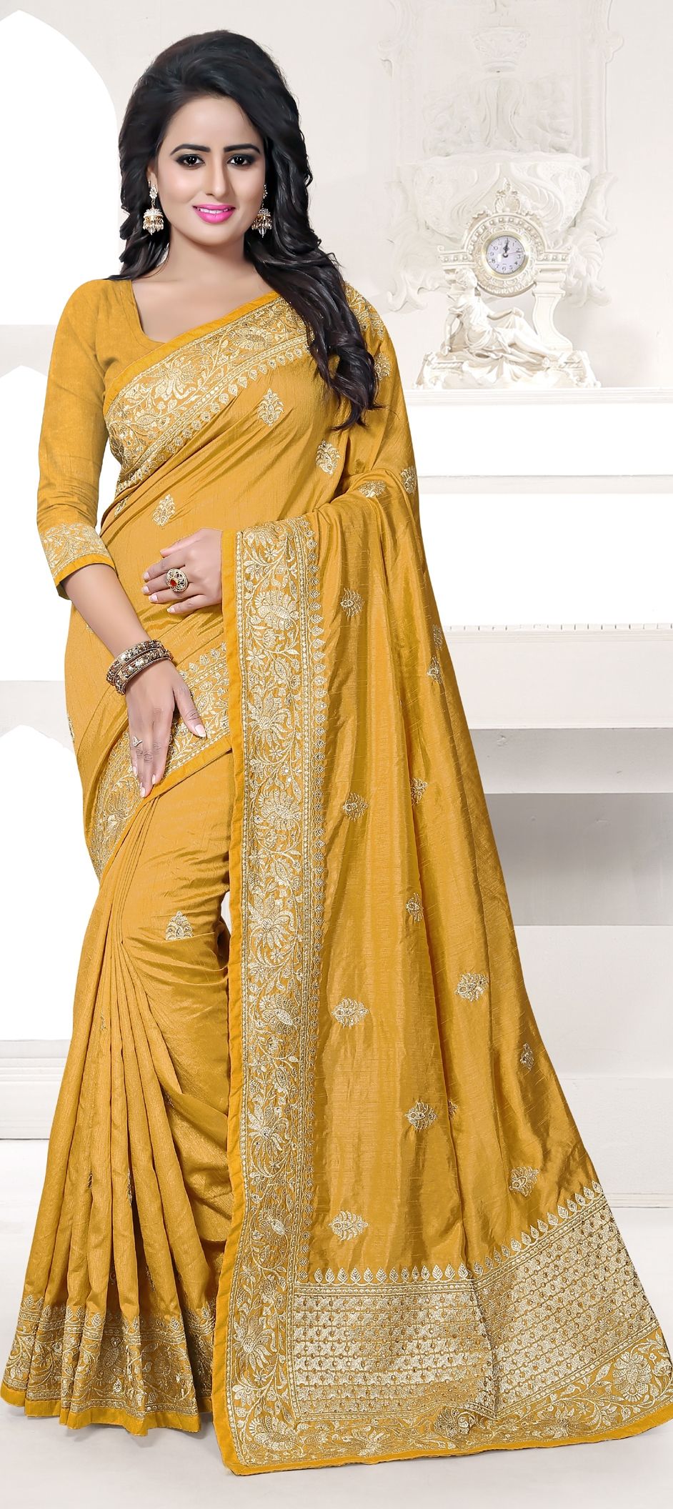 762784: Traditional Gold color Silk, Zoya Silk fabric Saree