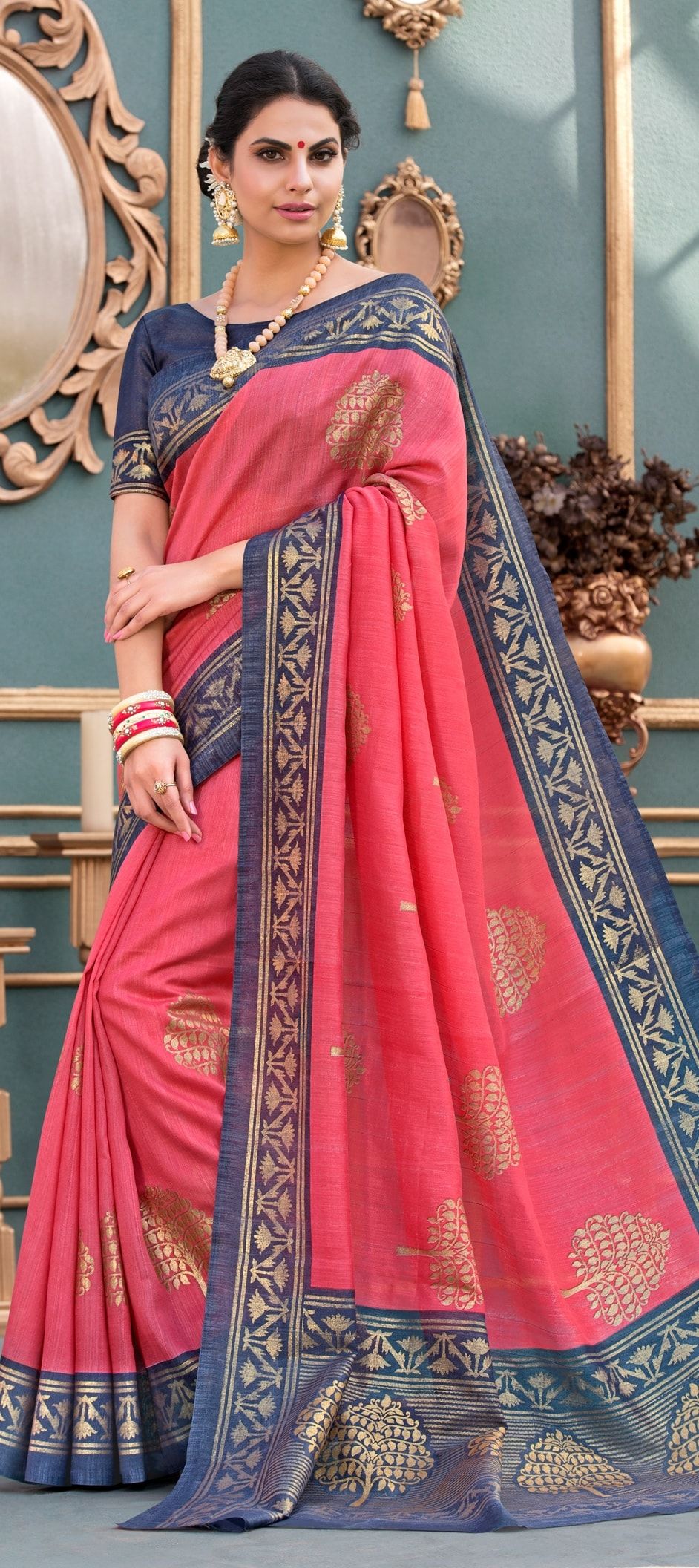 767578: Pink and Majenta color family Silk Sarees with matching ...