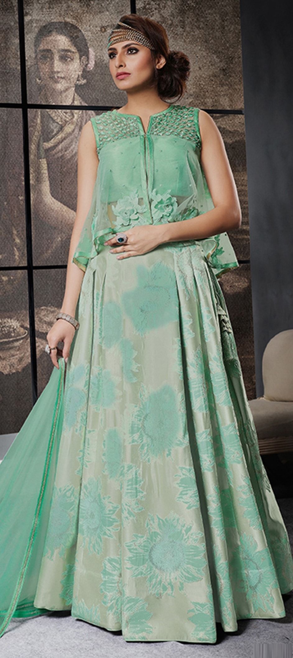 770115: Multicolor color family stitched Long Lehenga Choli