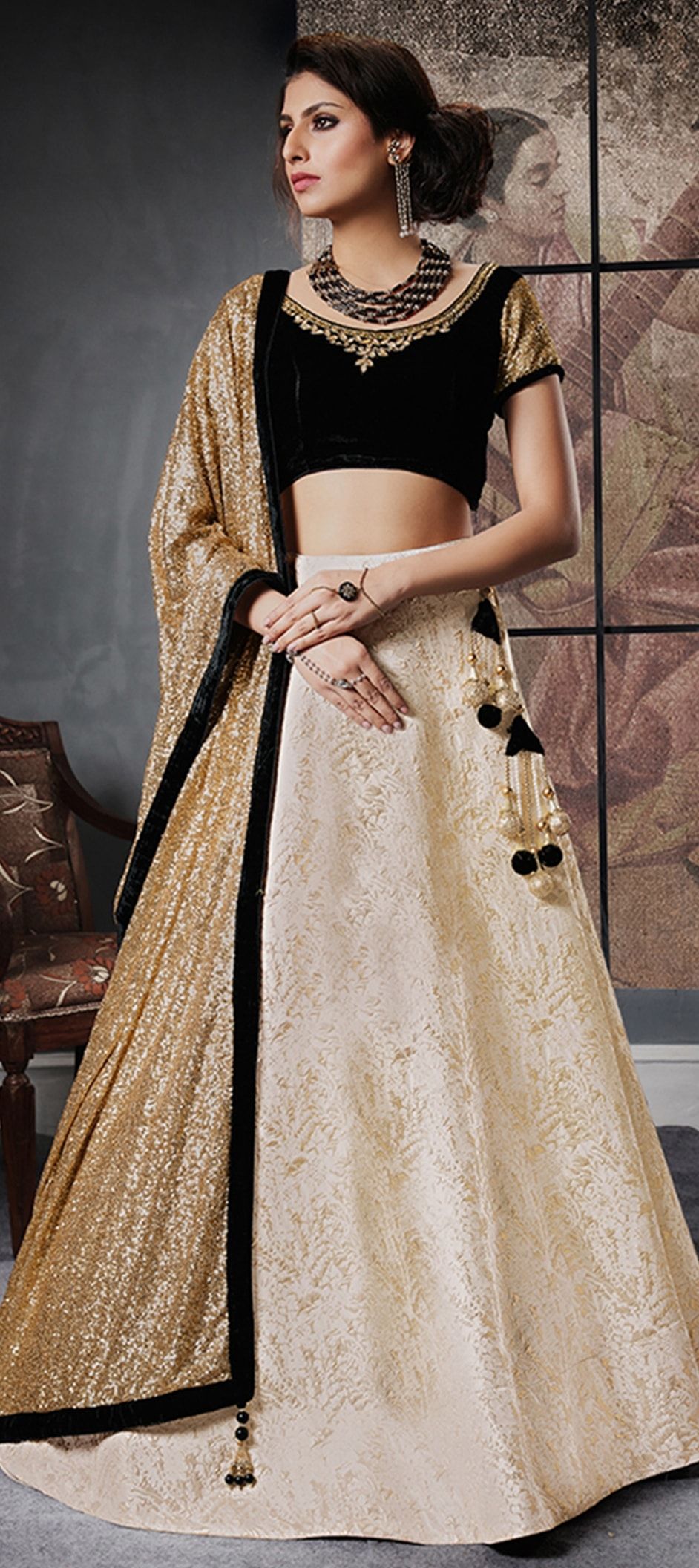 770118: Beige and Brown color Lehenga