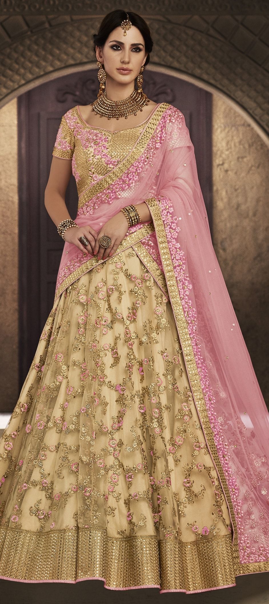 772767: Beige and Brown color family Bridal Lehenga
