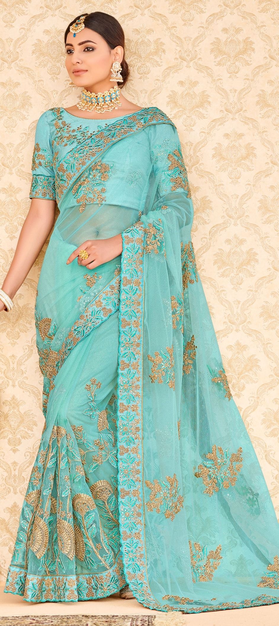 Party Wear Blue color Net fabric Saree : 773745