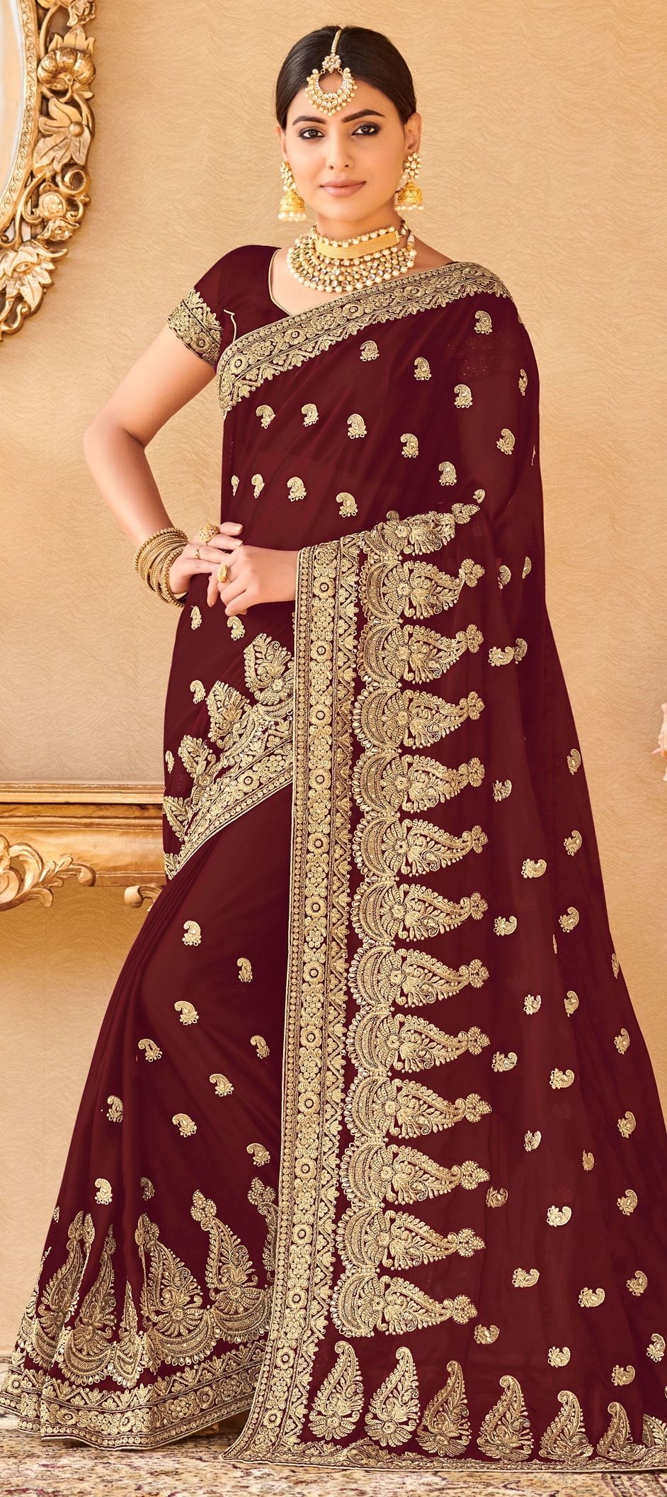 773750: Red and Maroon color family Embroidered Sarees, Party Wear ...
