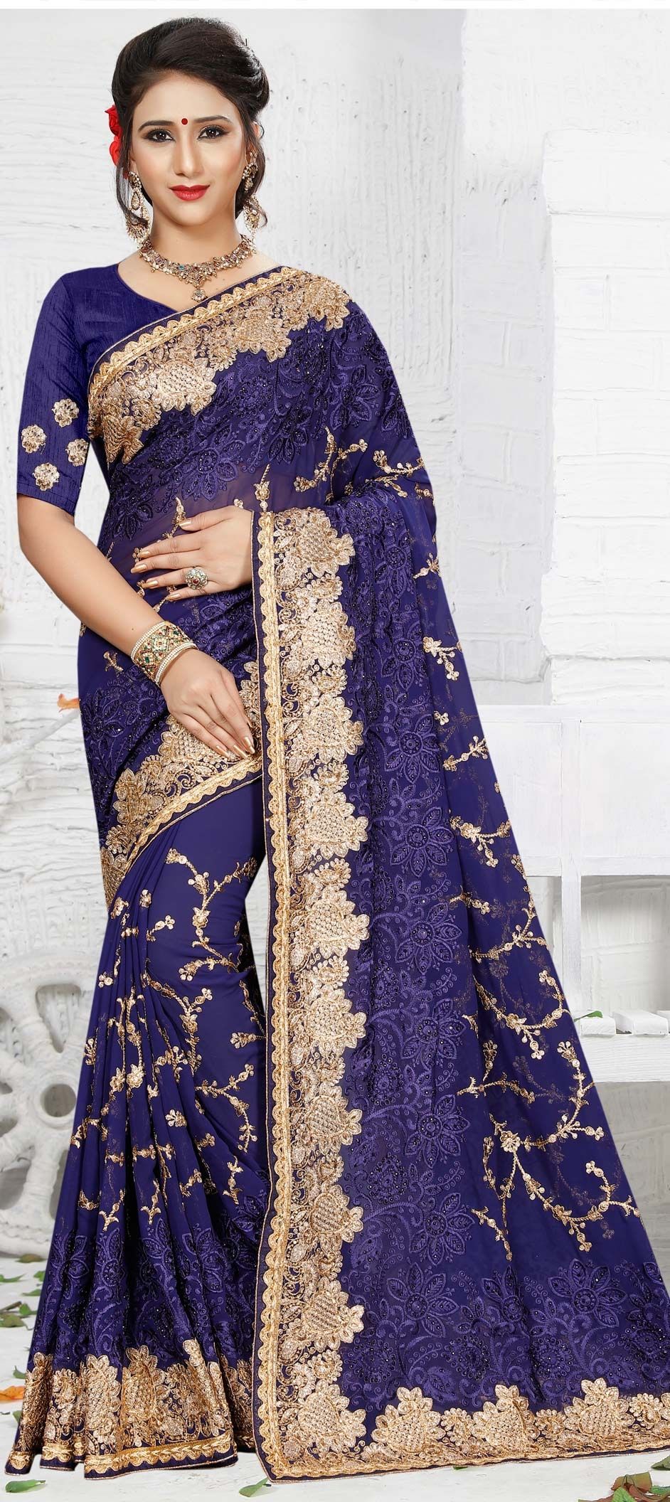 775315: Blue color family Bridal Wedding Sarees with matching ...