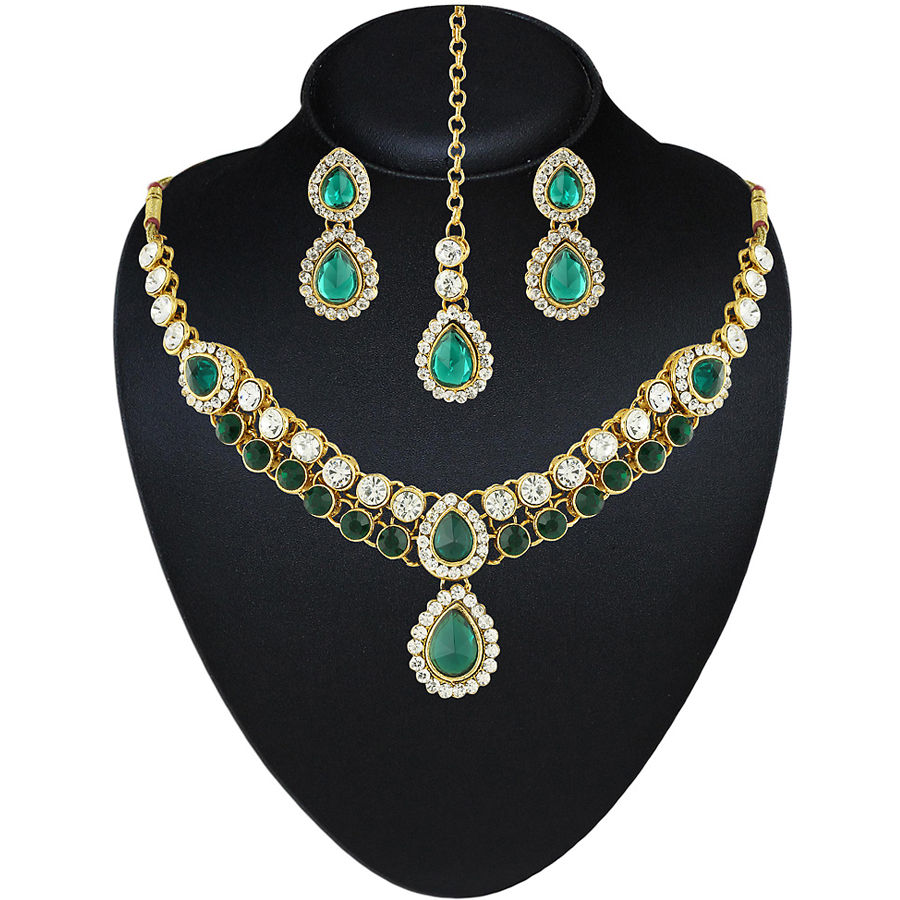 803633: Green,Silver color family Necklace.