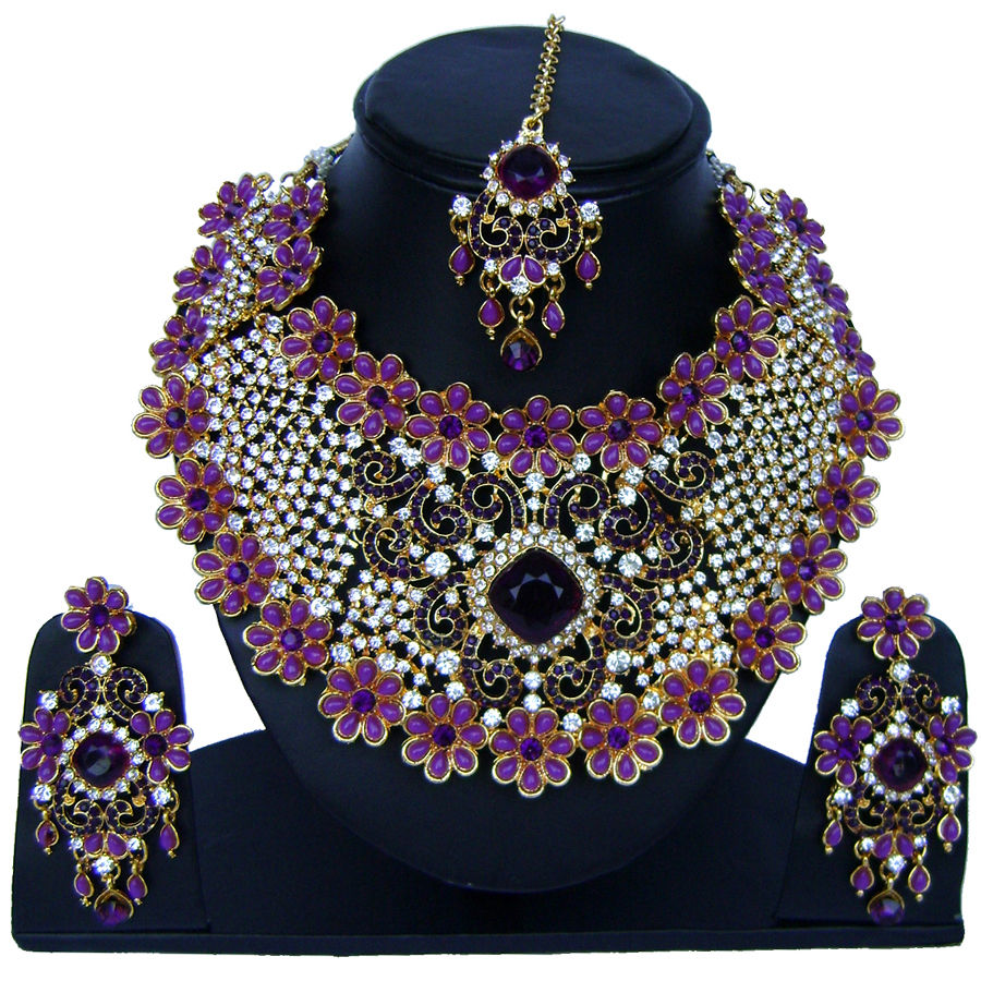 803826: Purple and Violet color family Necklace and Gold Rodium Polish work