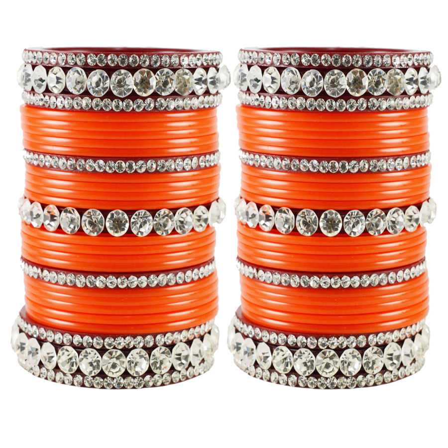 806207: Orange color family Bangles and Enamel work