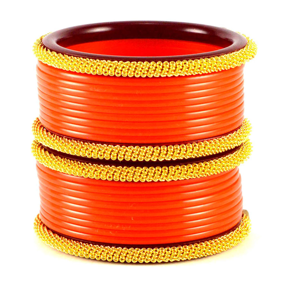 806489: Orange color family Bangles and Enamel work