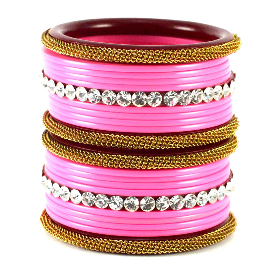 806500: Pink and Majenta color family Bangles and Enamel work