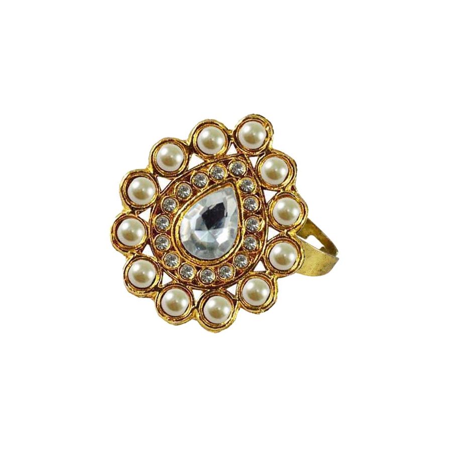 810943: White and Off White color family Ring and Gold Rodium Polish work