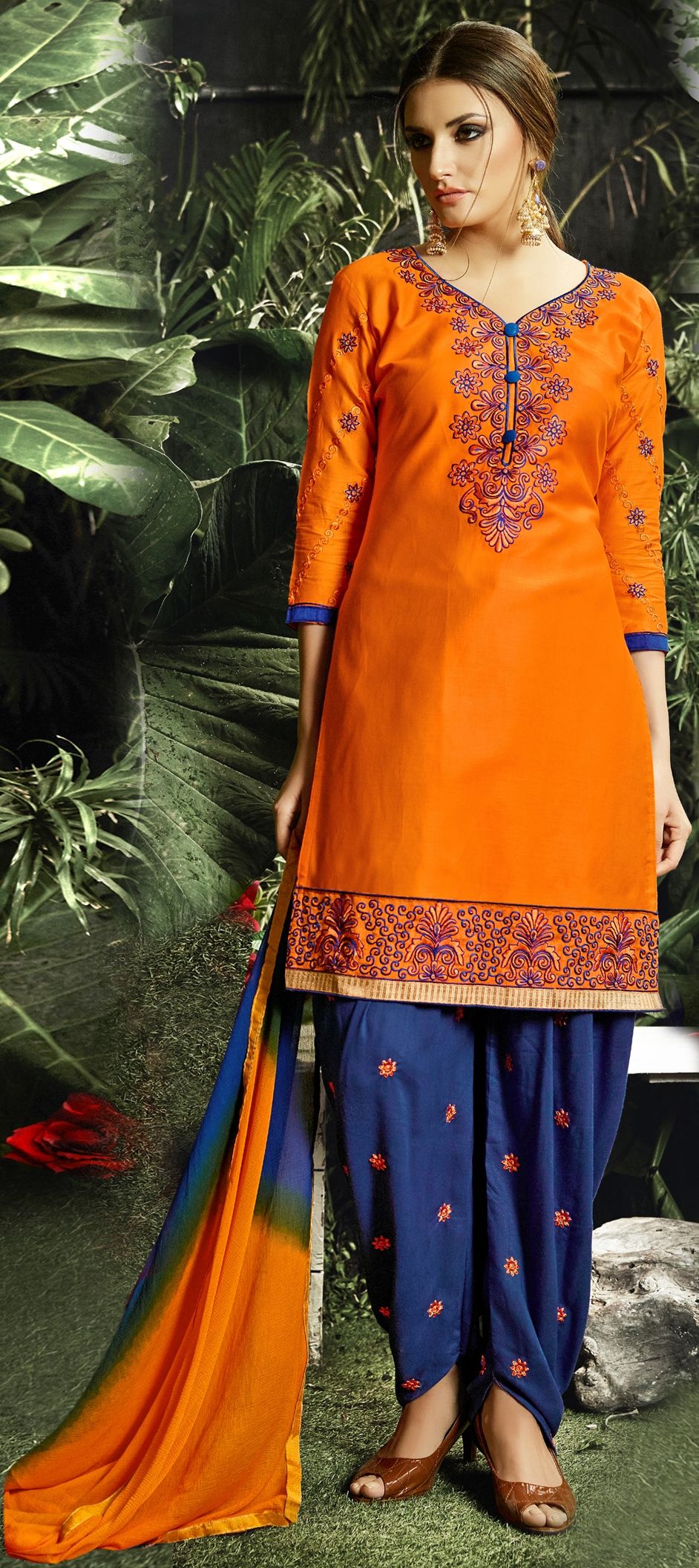 900667: Orange color family stitched Cotton Salwar Kameez,Party Wear ...