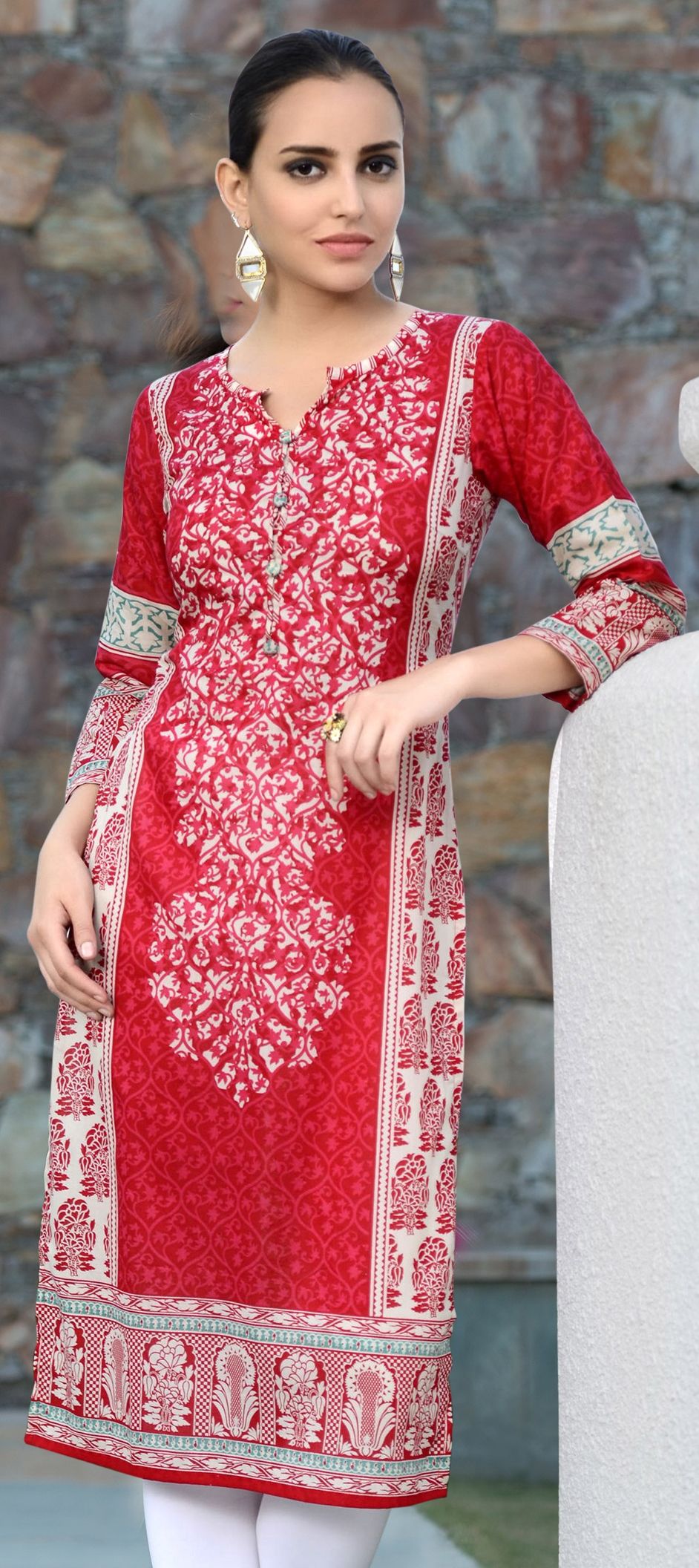 902322: Red and Maroon color family stitched Cotton Kurtis, Printed ...