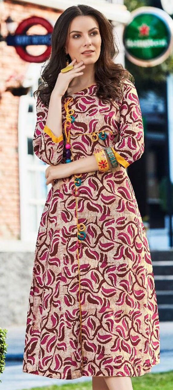 904435: Multicolor color family stitched Long Kurtis, Printed Kurtis