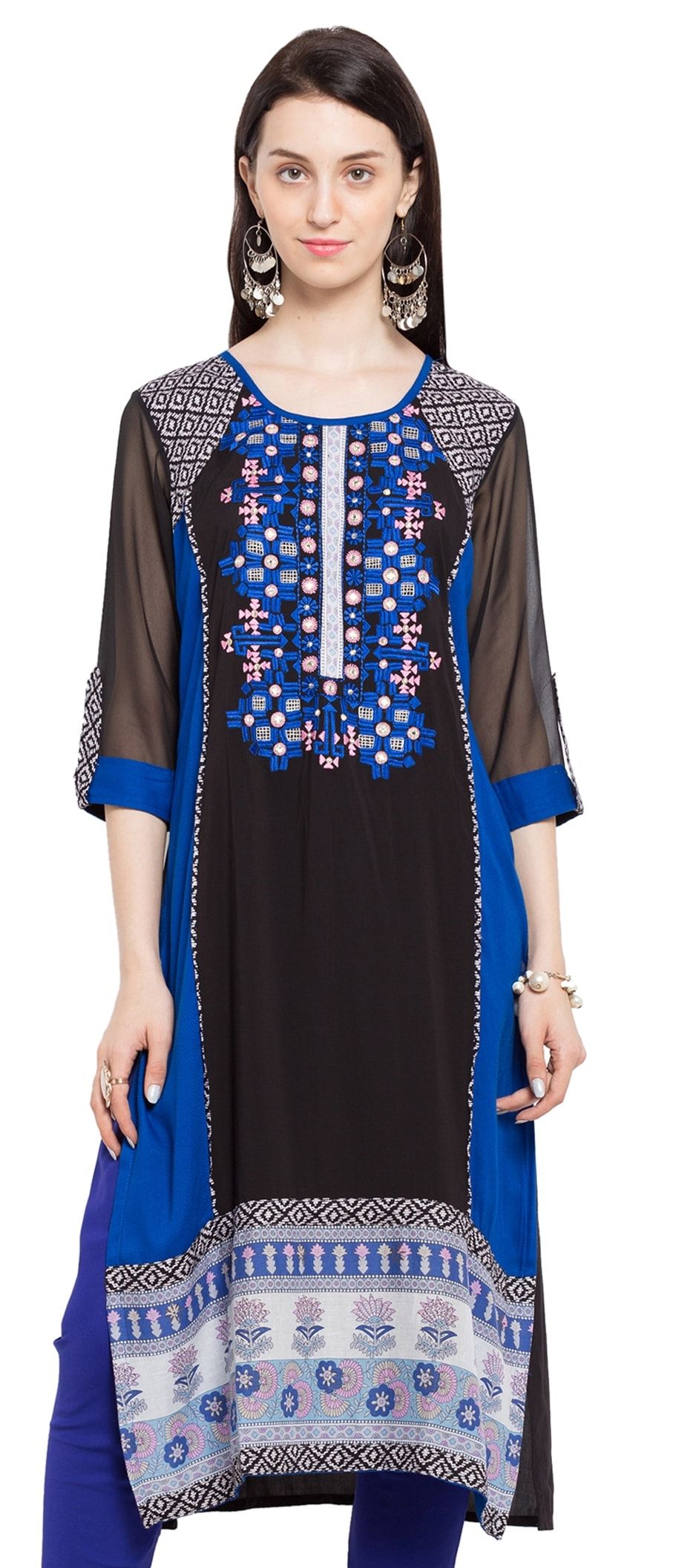 908419: Blue color family stitched Cotton Kurtis, Printed Kurtis