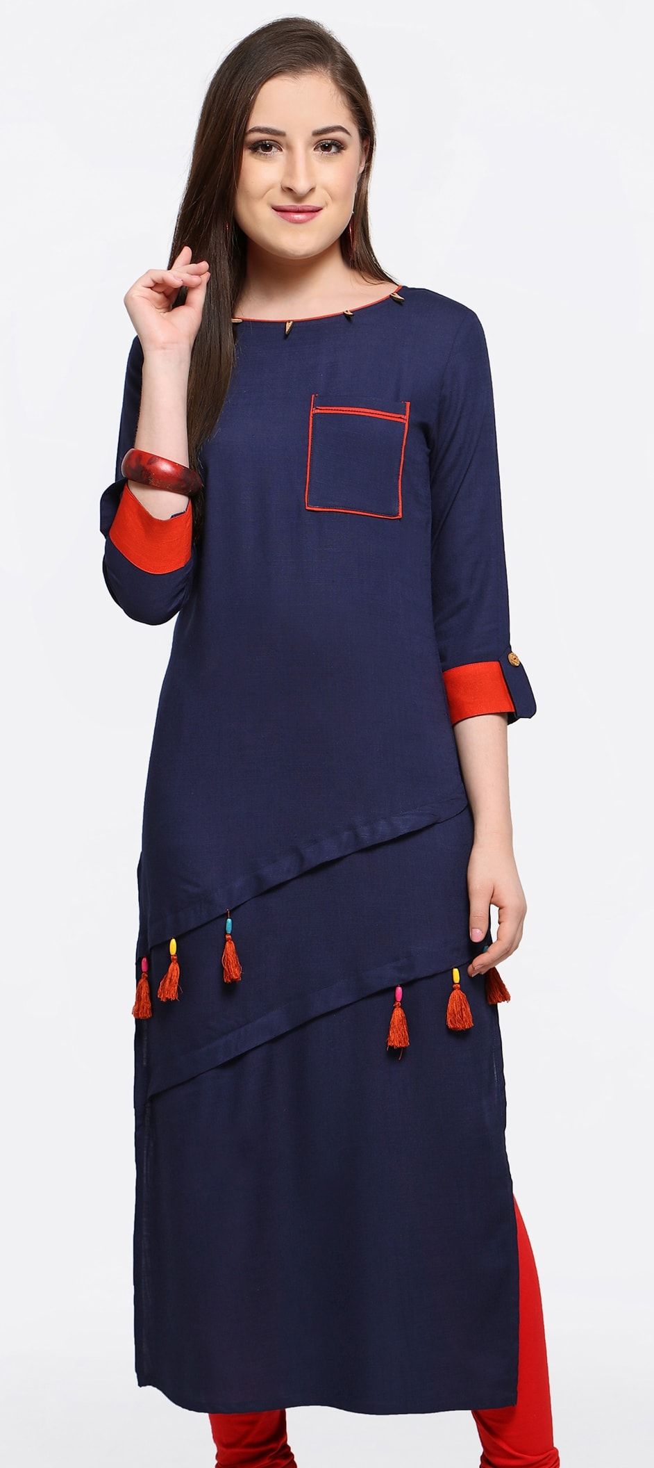 908544: Blue color family stitched Cotton Kurtis