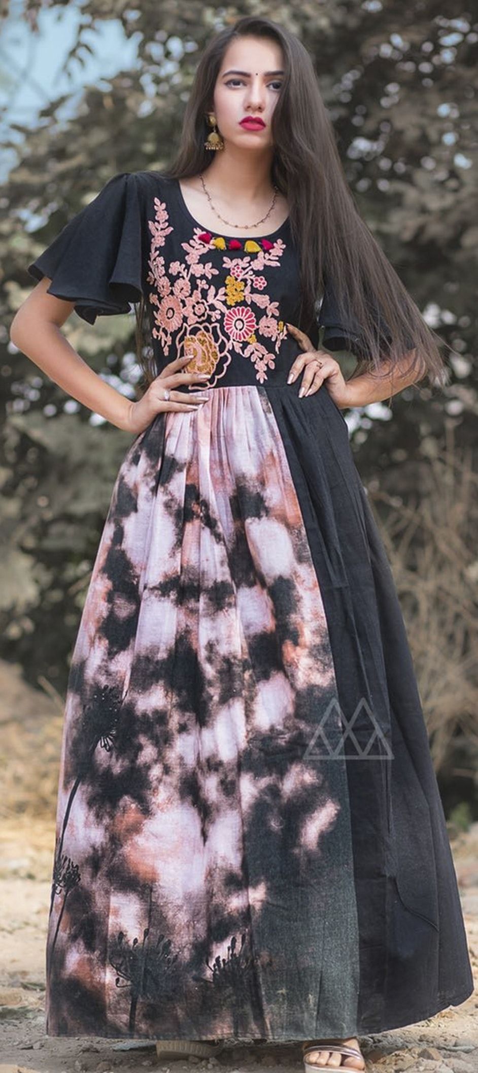 908761: Black and Grey, Pink and Majenta color family stitched Cotton ...