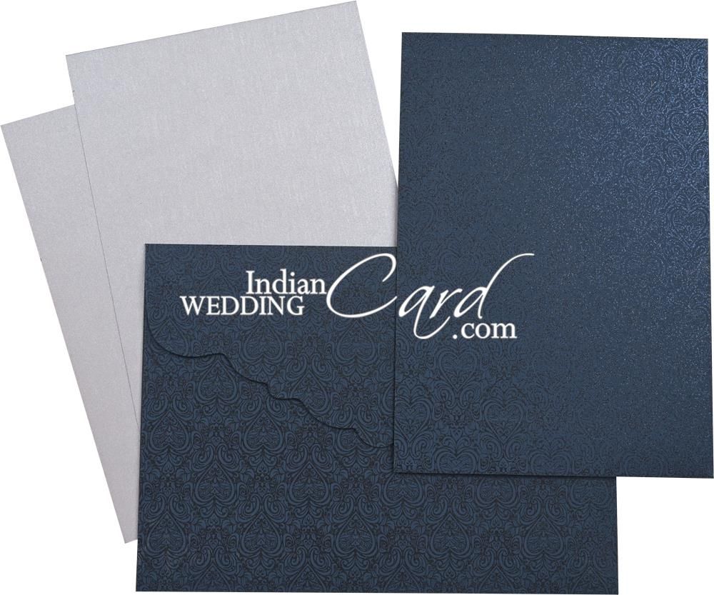 D-10028, Blue Color, Shimmery Finish Paper, Laser Cut Cards, Hindu Cards.