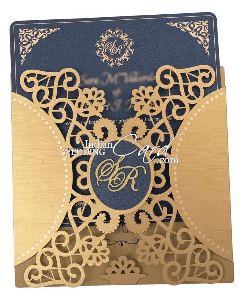 D-10113, Gold Color, Shimmery Finish Paper, Laser Cut Cards, Designer ...