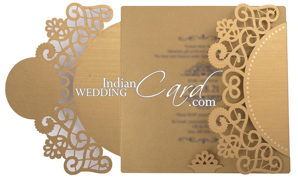 D-10113, Gold Color, Shimmery Finish Paper, Laser Cut Cards, Designer ...