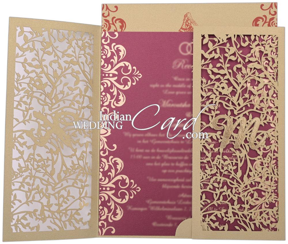 D-10142, Gold Color, Shimmery Finish Paper, Laser Cut Cards, Designer ...