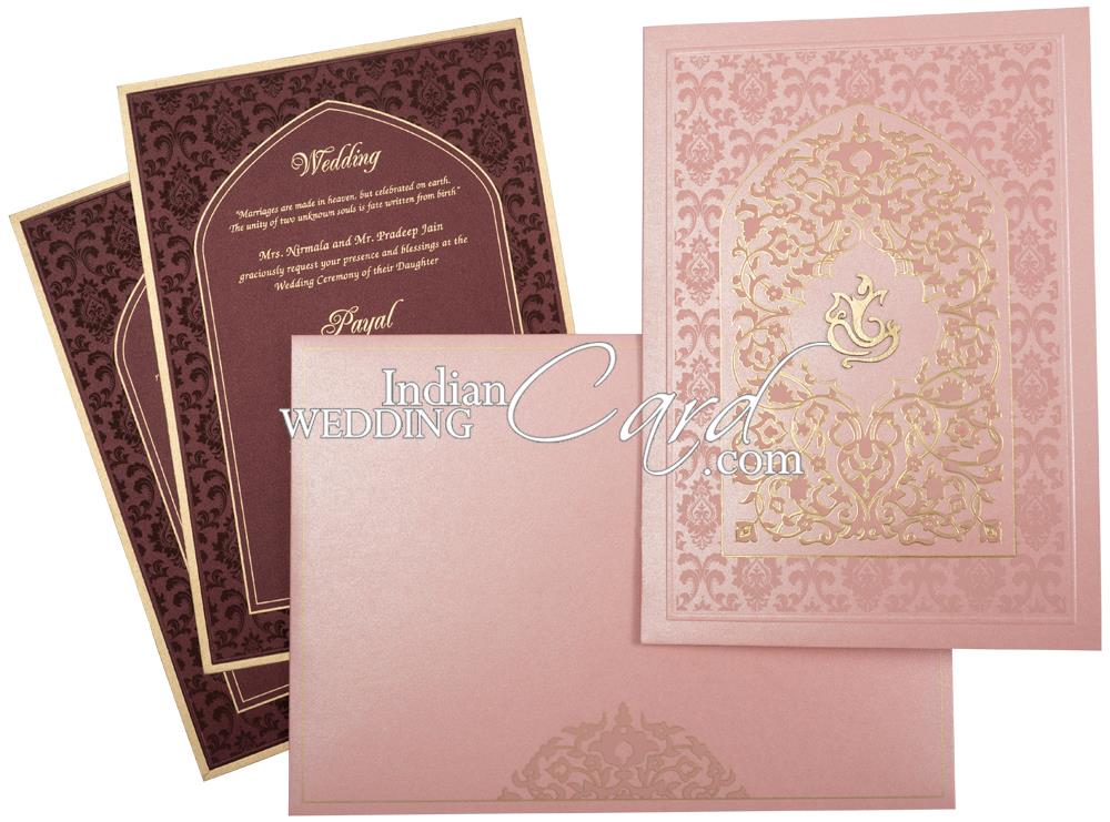 D-10412, Pink Color, Shimmery Finish Paper, Hindu Cards.