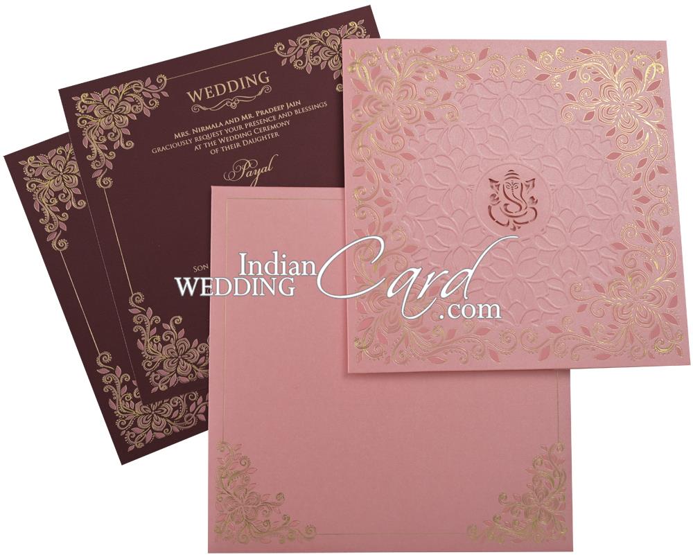 D-10740, Pink Color, Shimmery Finish Paper, Hindu Cards.