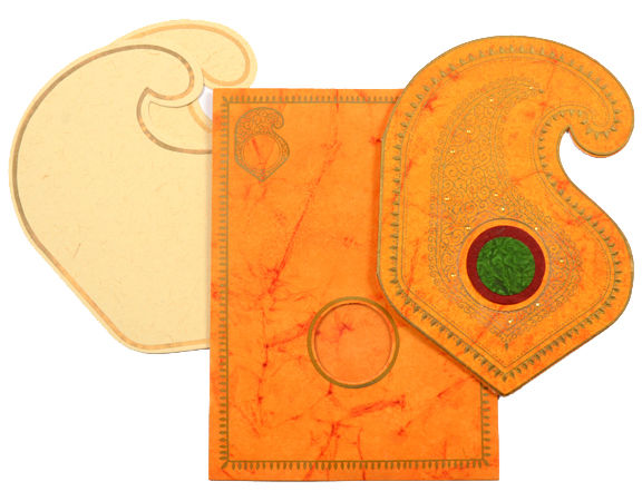 D-1175, Orange Color, Handmade Paper, Odd Shape Cards, House Warming.