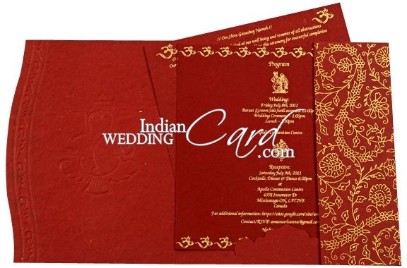 D-1289, Red Color, Handmade Paper, Hindu Cards.