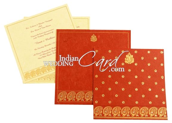 D-1446, Red Color, Handmade Paper, Hindu Cards.