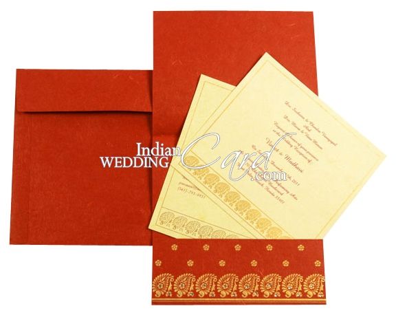 D-1446, Red Color, Handmade Paper, Hindu Cards.