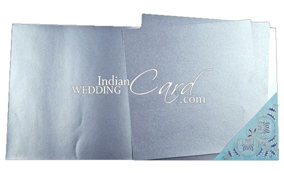 D-2558, Blue Color, Shimmery Finish Paper, Designer Multifaith Invitations.