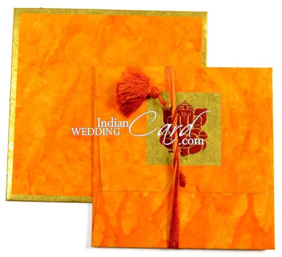 D-305, Orange Color, Handmade Paper, Hindu Cards.