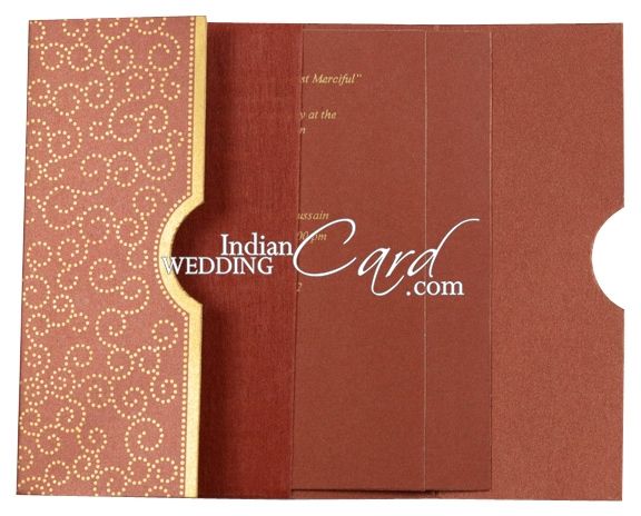Maroon color door-open style small size wedding card - D-3917